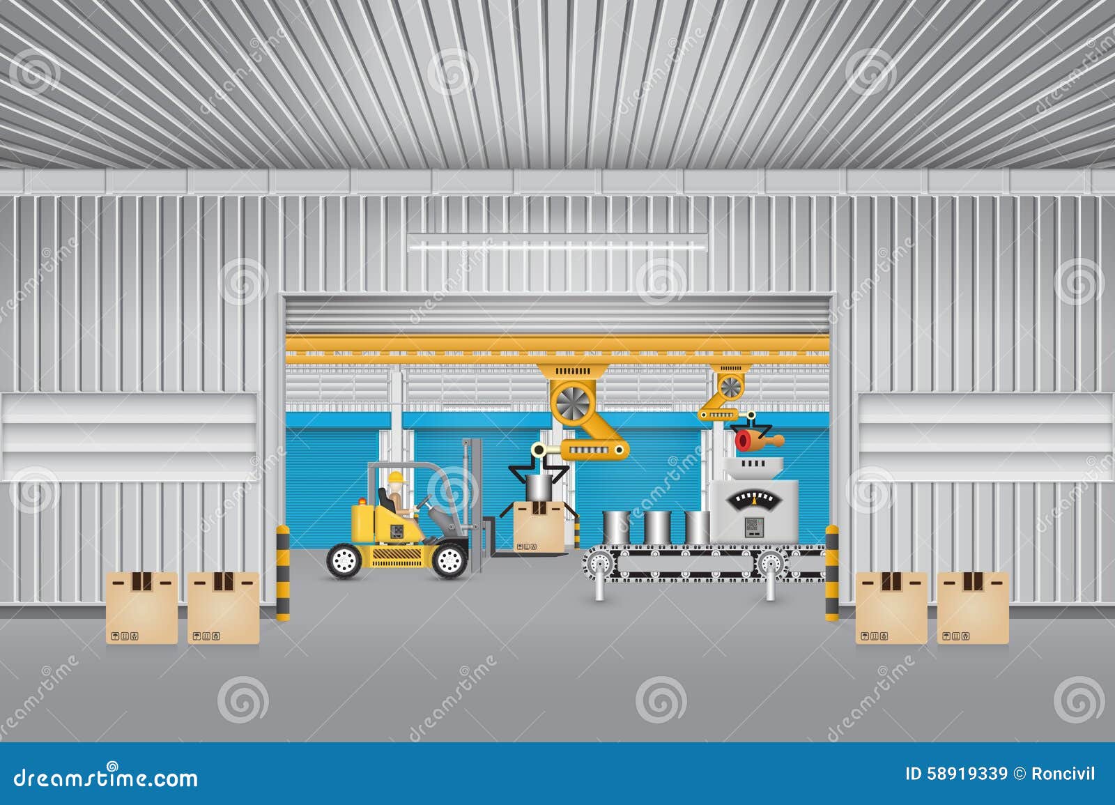 Forklift Inside Factory. Cargo Industry. Heavy Transportation Vector ...