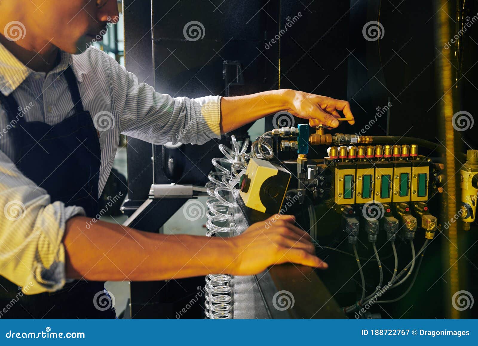 Manufacture Worker Turning on Facility Stock Image - Image of equipment ...