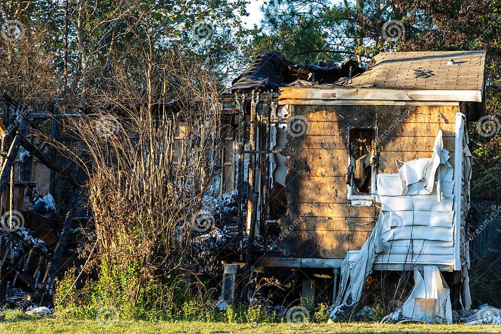 Manufactured Mobile Home after Total Loss Fire Stock Photo - Image of ...