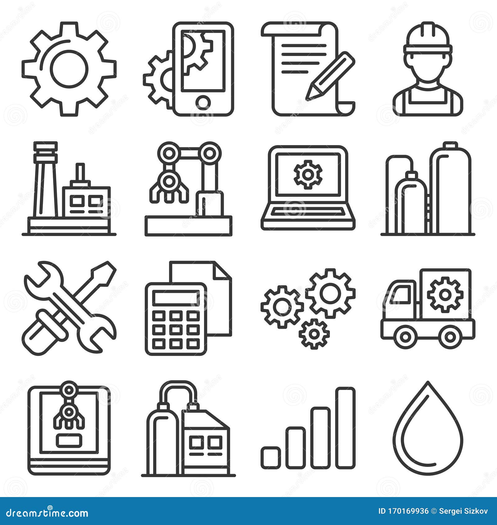 Manufacturing and Engineering Icons Set. Line Style Vector Stock Vector ...