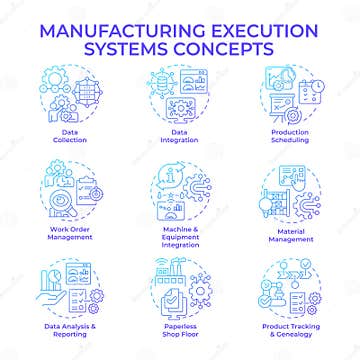Manufacturing Execution Systems Blue Gradient Concept Icons Stock ...