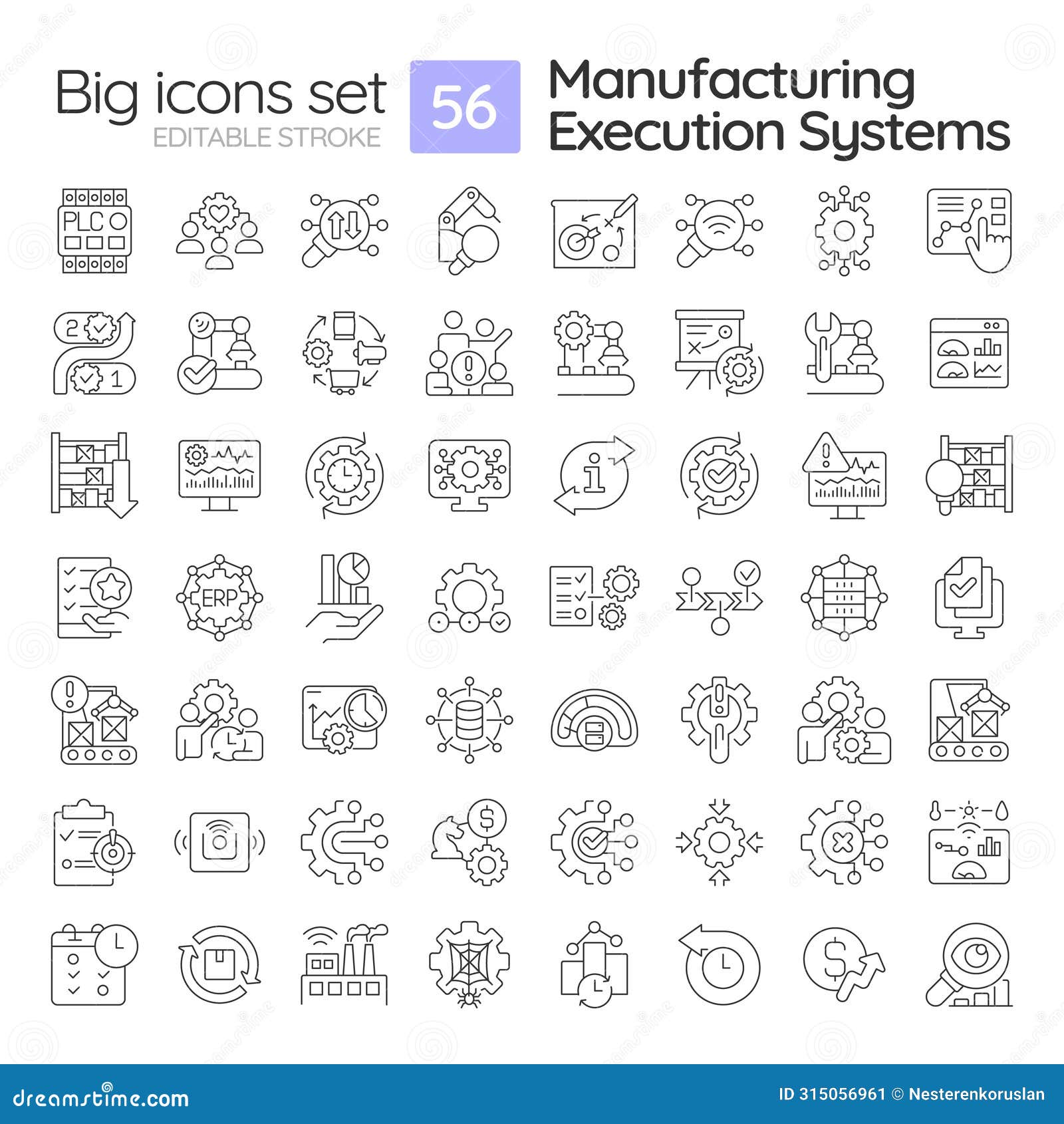Manufacturing Execution Systems Linear Icons Set Stock Vector ...