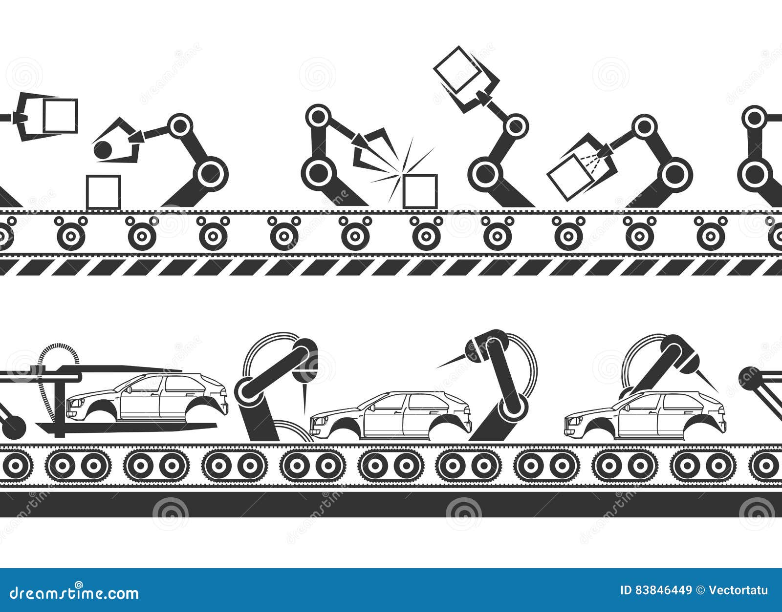 Manufacturing Line with Robot Hands Stock Vector - Illustration of ...