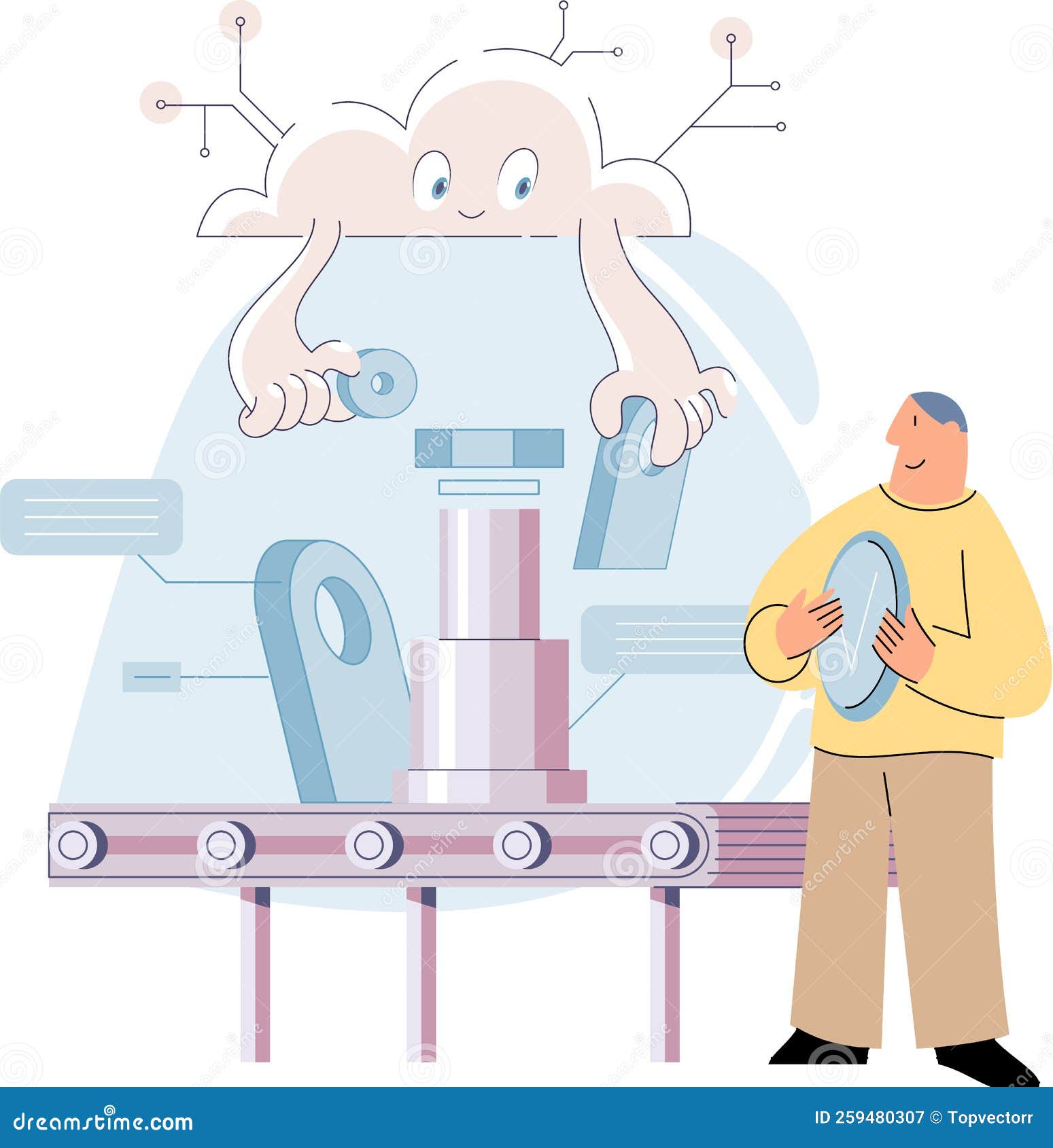 Industrial Conveyor Belt Line Flat Vector Illustration. Conveyor ...