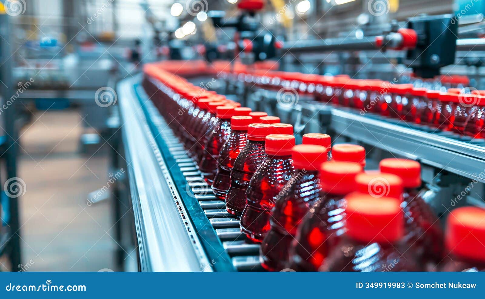 Manufacturing Process of Bottled Beverages Showcased in a High-speed ...