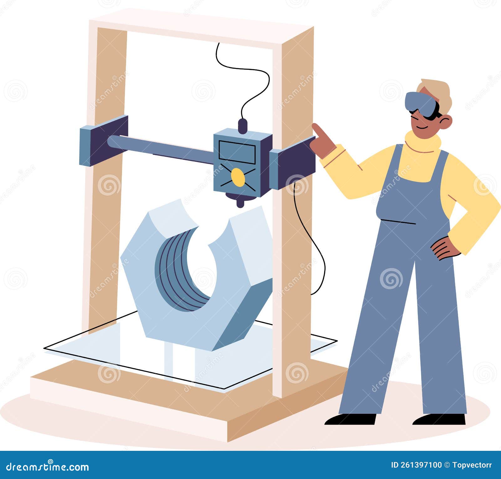 Manufacturing Process at Production Industry. Engineer Works with Robot ...