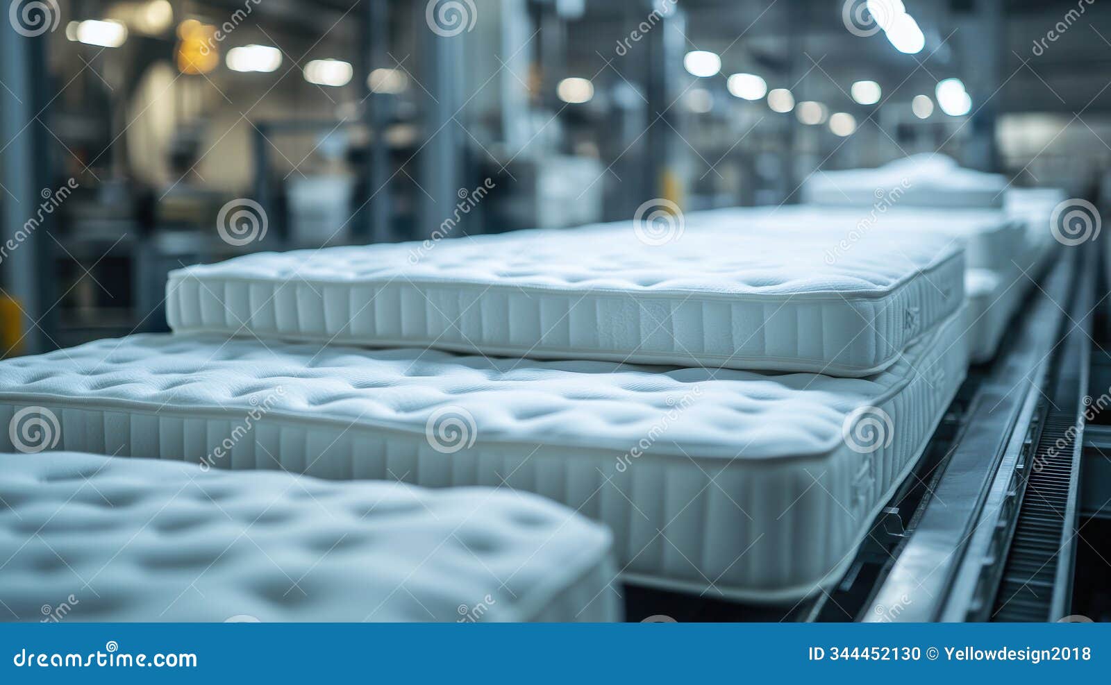 Manufacturing Process of White Mattresses on an Assembly Line in a ...