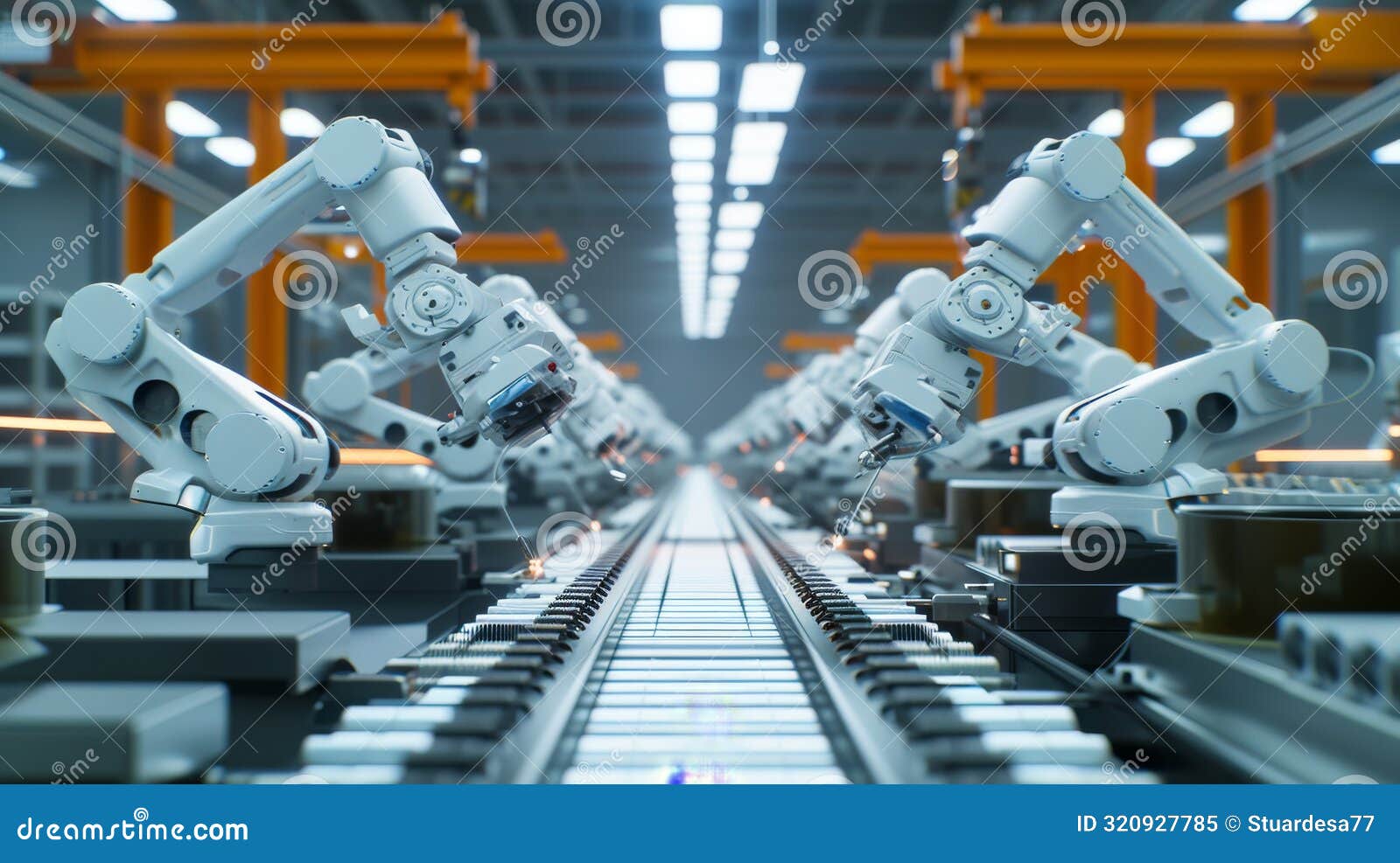 Robotic Arms on Assembly Line in Modern Factory Stock Image - Image of ...