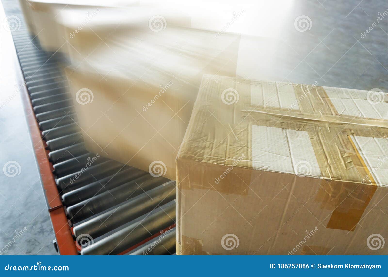 Manufacturing Warehouse Sorting with Shipment Boxes on Conveyor Belt ...