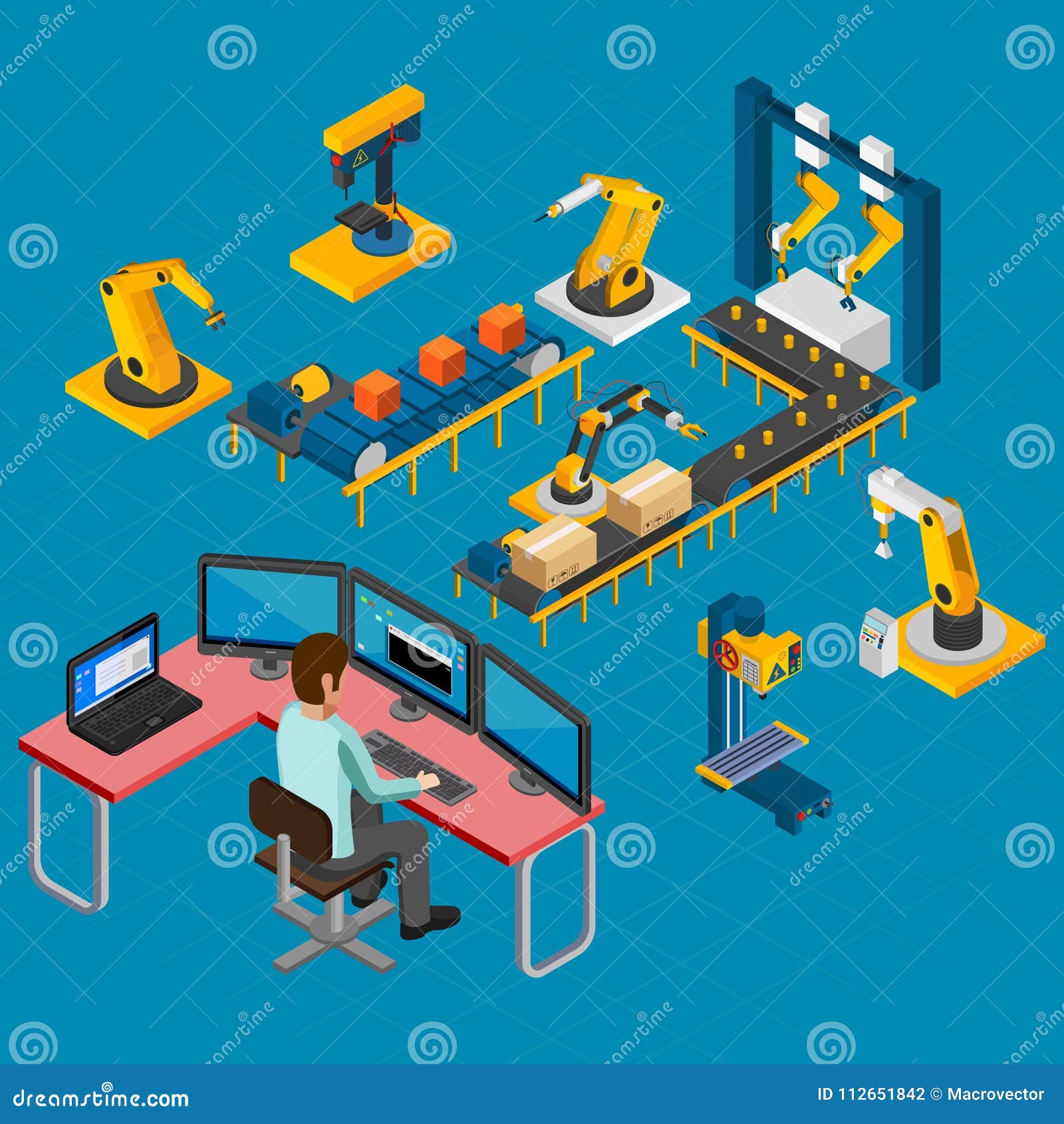 Manufacturing Work Isometric Composition Stock Vector - Illustration of ...