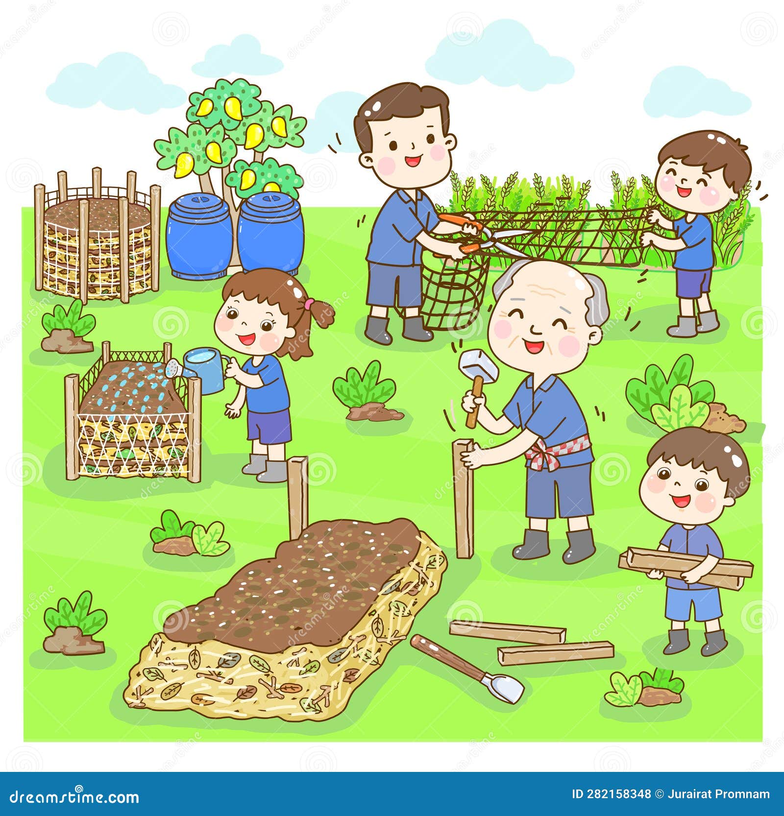 Cartoon Farmer Make Compost Vector. Stock Illustration - Illustration ...