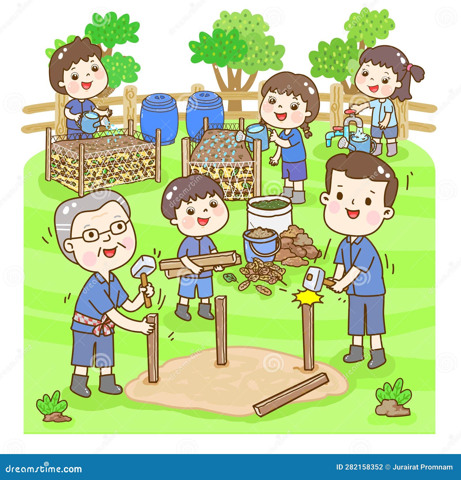 Cartoon Farmer Make Compost Vector. Stock Illustration - Illustration ...