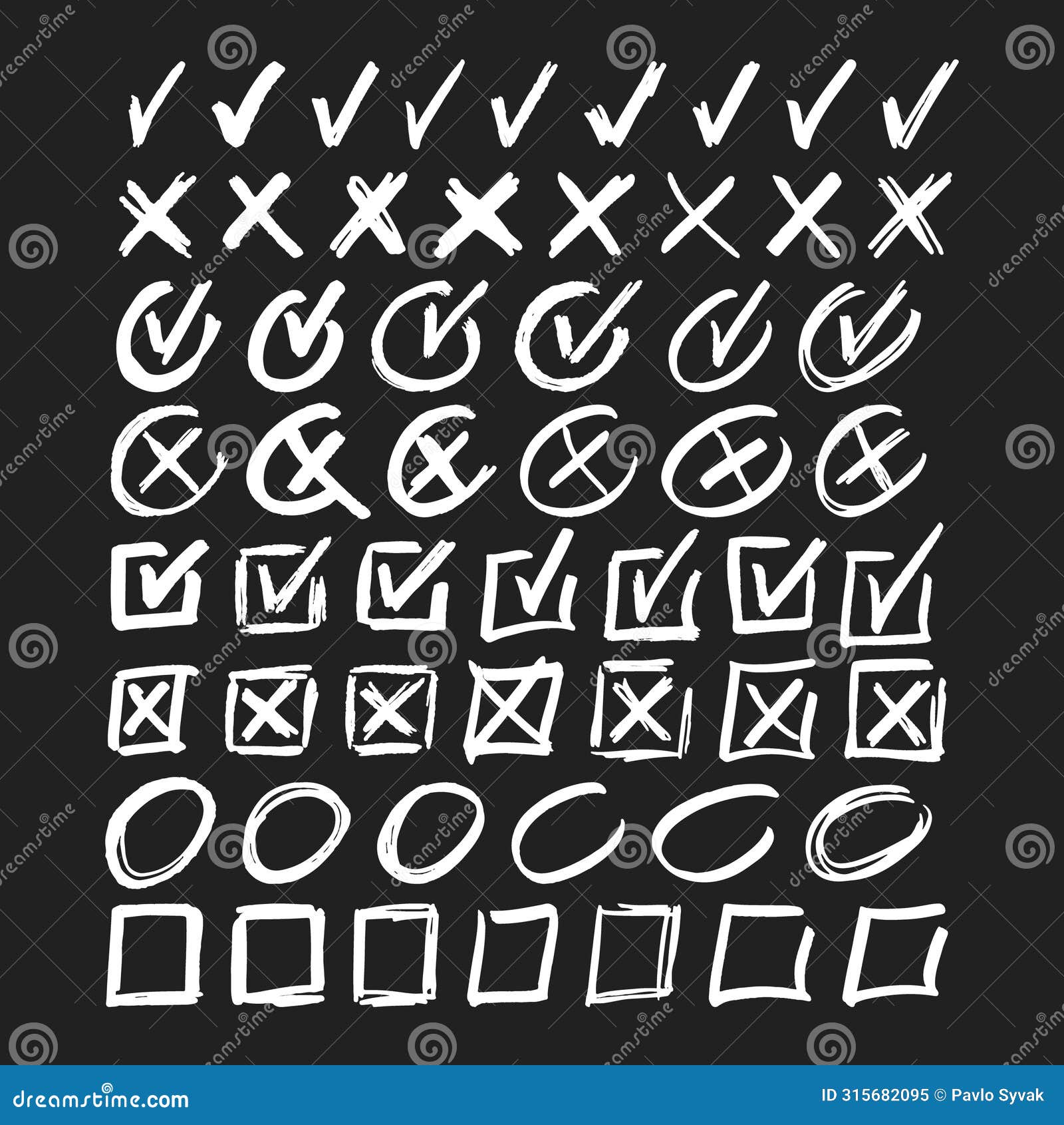 Manuscript Marks, Handdrawn Elements Set. White Doodle Ticks, Crosses ...