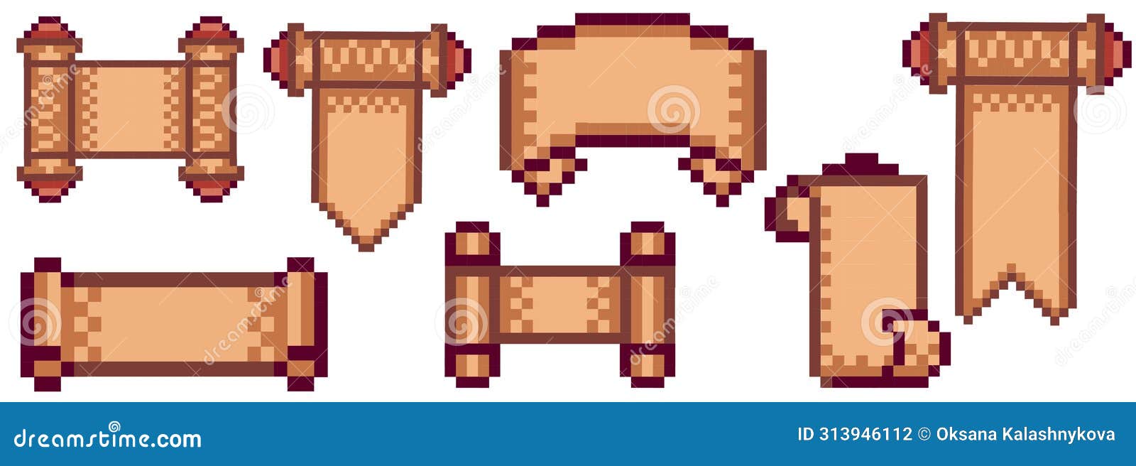 Manuscript Template Pixel 8 Bit Sprite. Papyrus Scroll Collection Stock ...