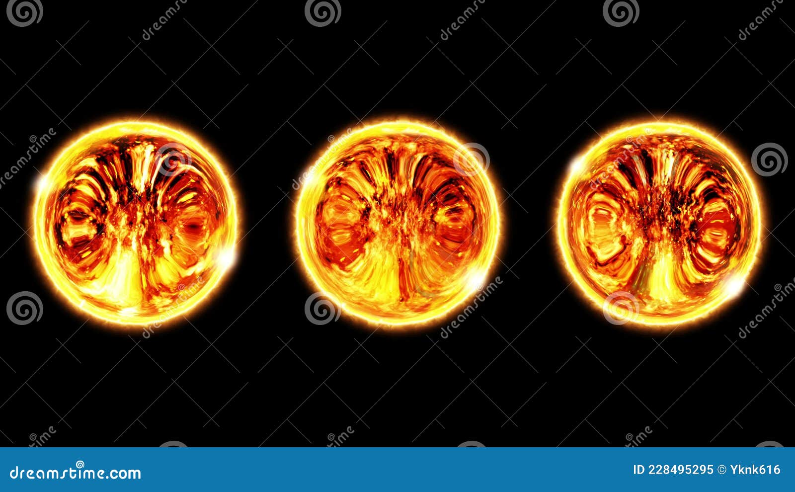 Many Abstract Fire Balls Flying on Black Background. Fire Sphere Slowly ...