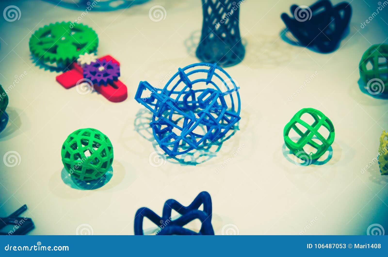 Many Abstract Models Printed by 3d Printer Close-up. Stock Image ...