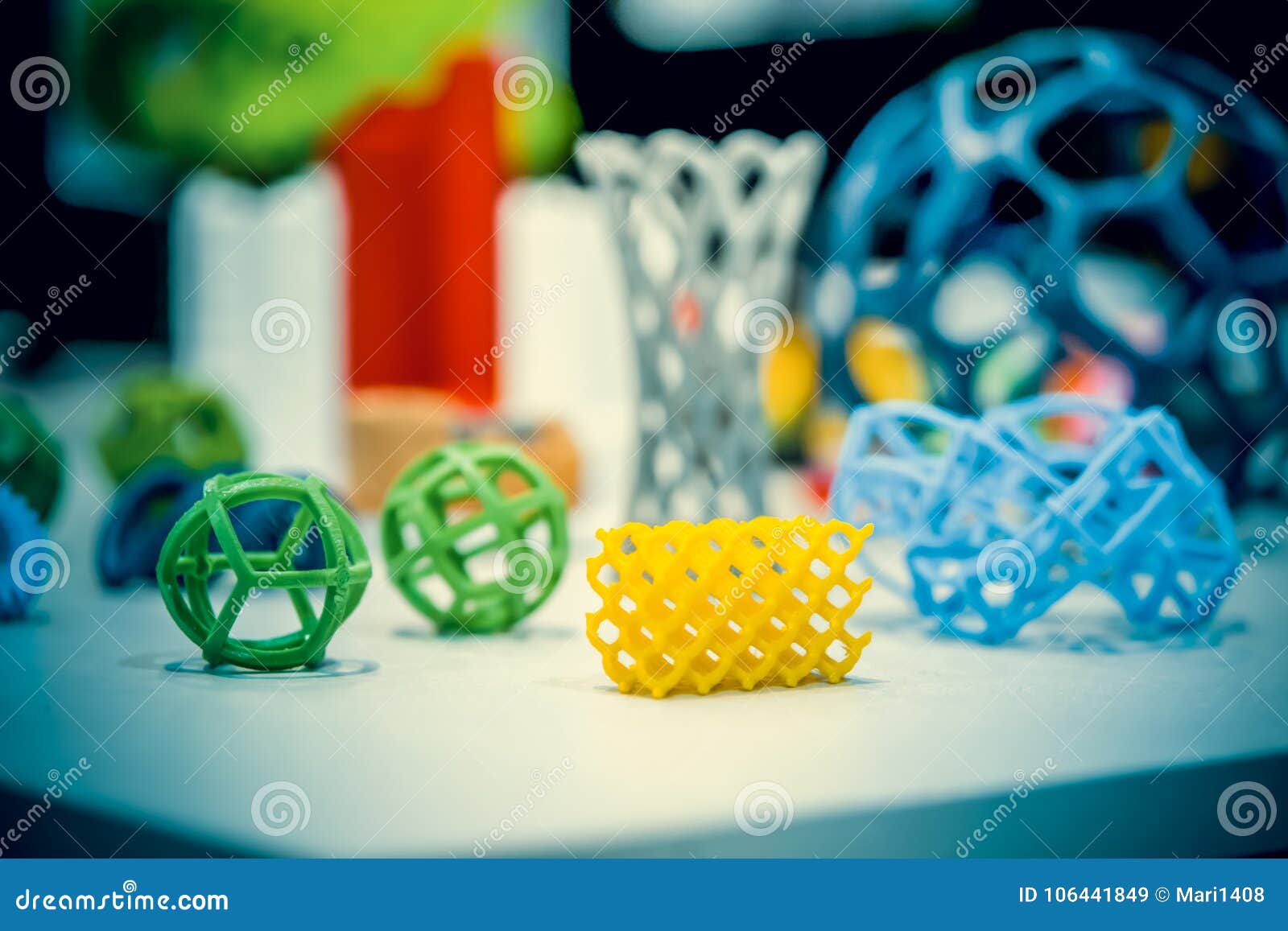 Many Abstract Models Printed by 3d Printer Close-up. Stock Image ...