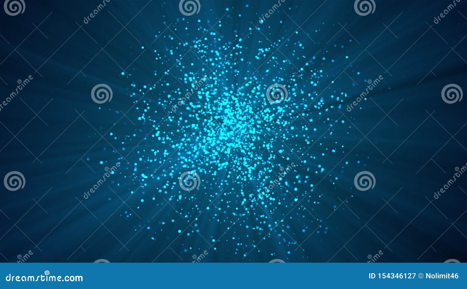 Many Abstract Small Blue Particles in Sphere Shape in Space, Computer ...