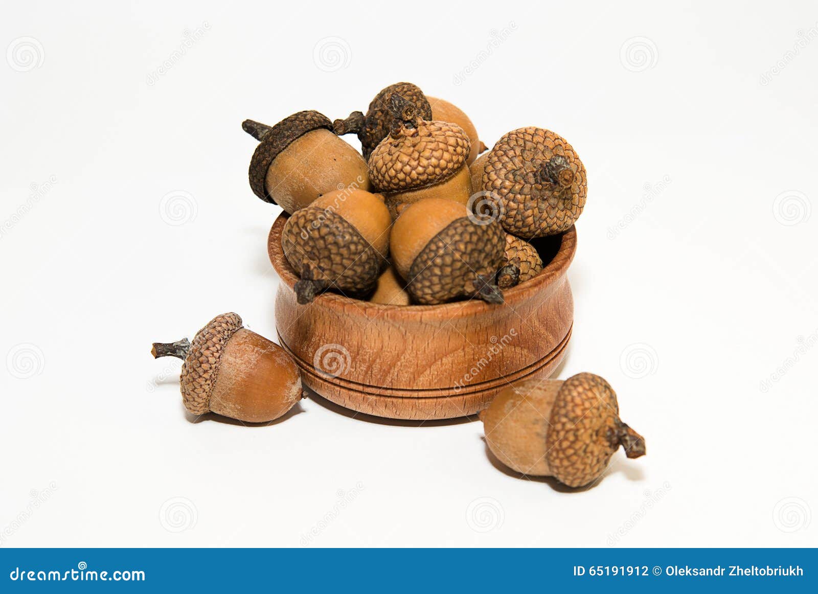 Many Acorns in a Wooden Container on a White Stock Photo - Image of ...