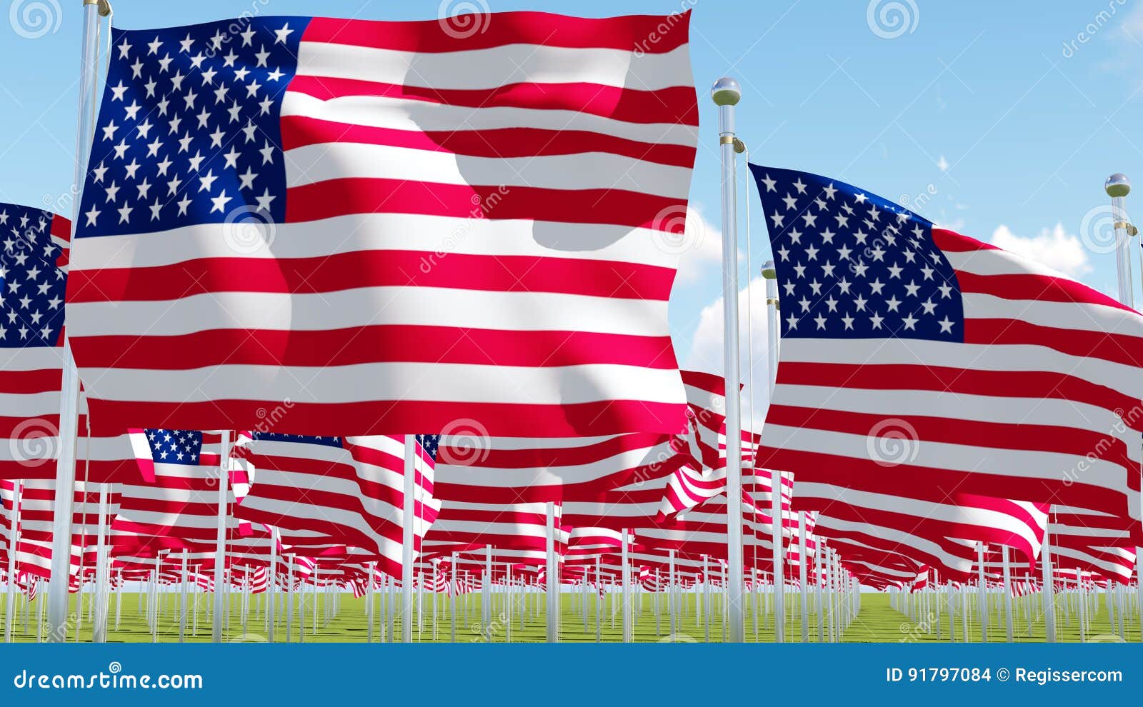 Many American Flags. stock illustration. Illustration of celebration ...
