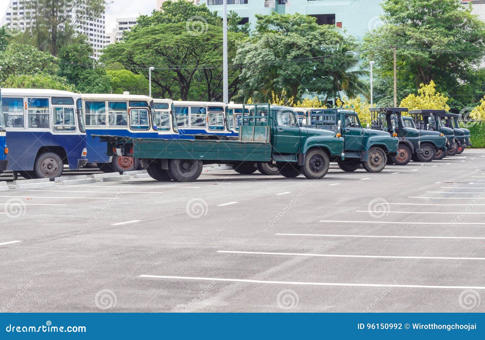 Many Ancient Bus in the Parking Stock Photo - Image of background ...