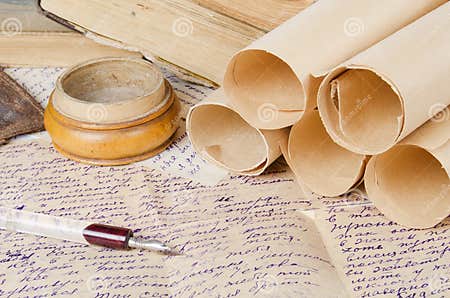 Many Ancient Scrolls on Old Letters Stock Image - Image of grungy ...