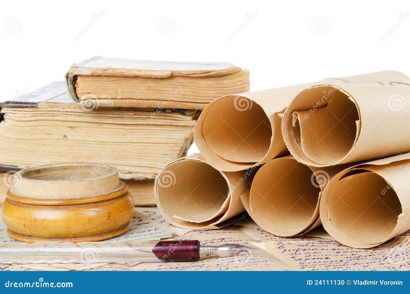 Many Ancient Scrolls on Old Letters Stock Photo - Image of handwriting ...