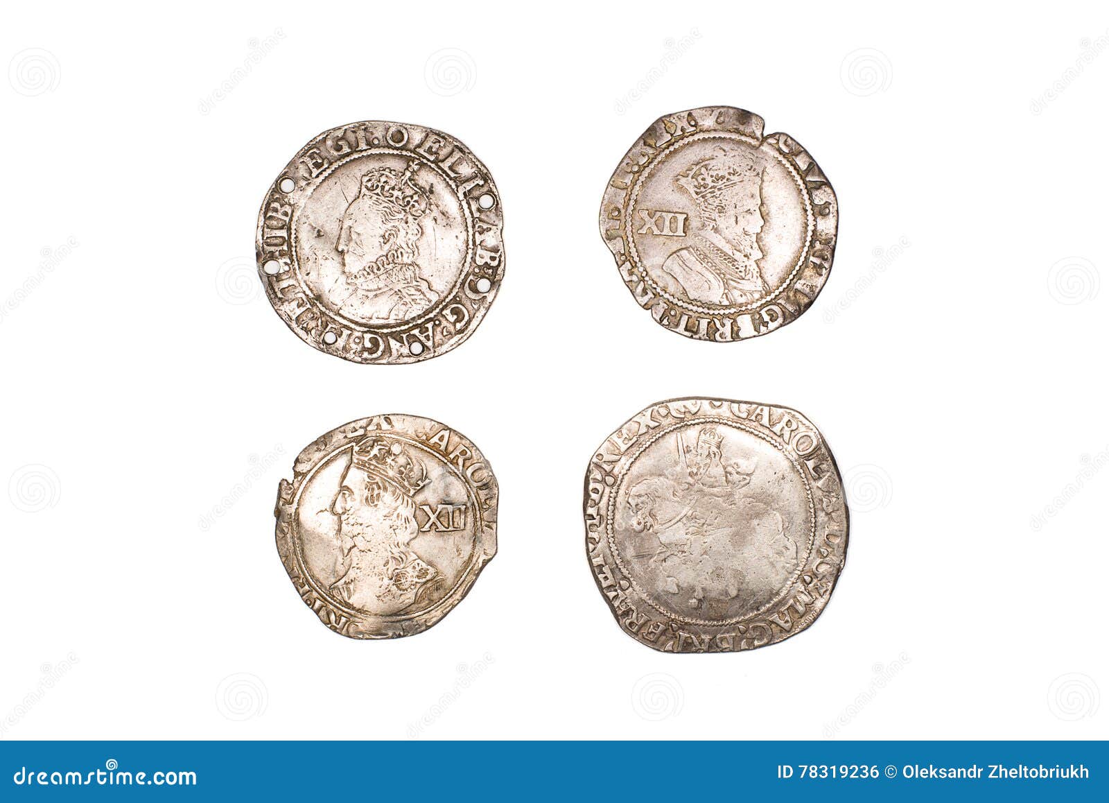 Many Ancient Silver Coins on Over White Stock Photo - Image of ancient ...