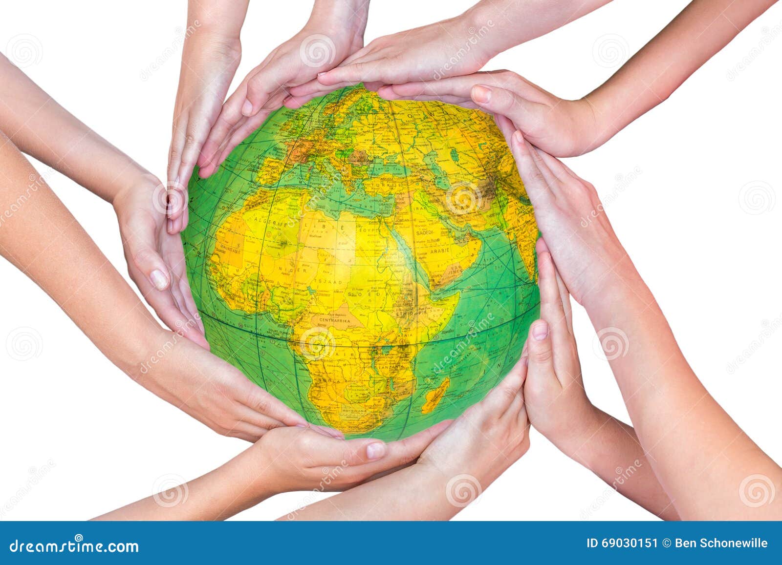 Many Arms of Children with Hands Holding Globe Stock Image - Image of ...