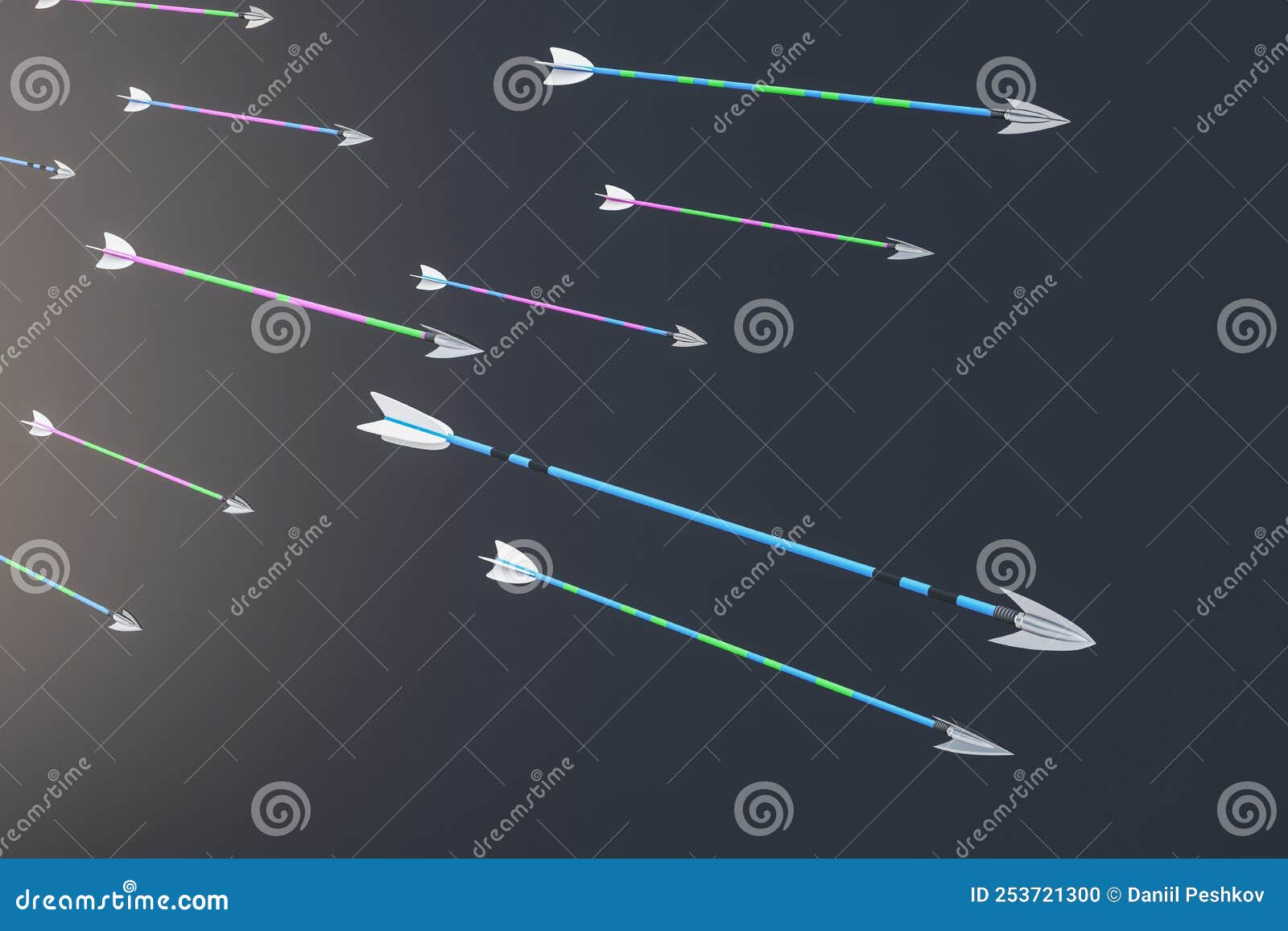 Many Arrows on Black Background. Challenge, Guide and Goal Concept ...