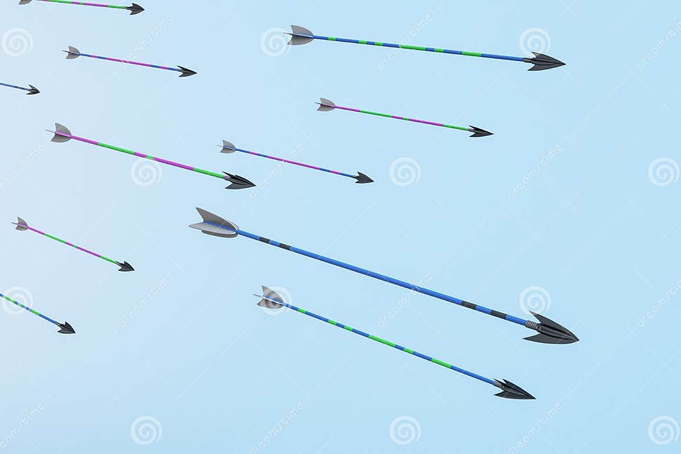 Many Arrows on Blue Background. Challenge, Guide and Goal Concept Stock ...