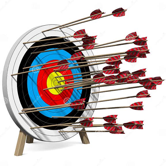 Many Arrows hit the Target stock illustration. Illustration of reach ...