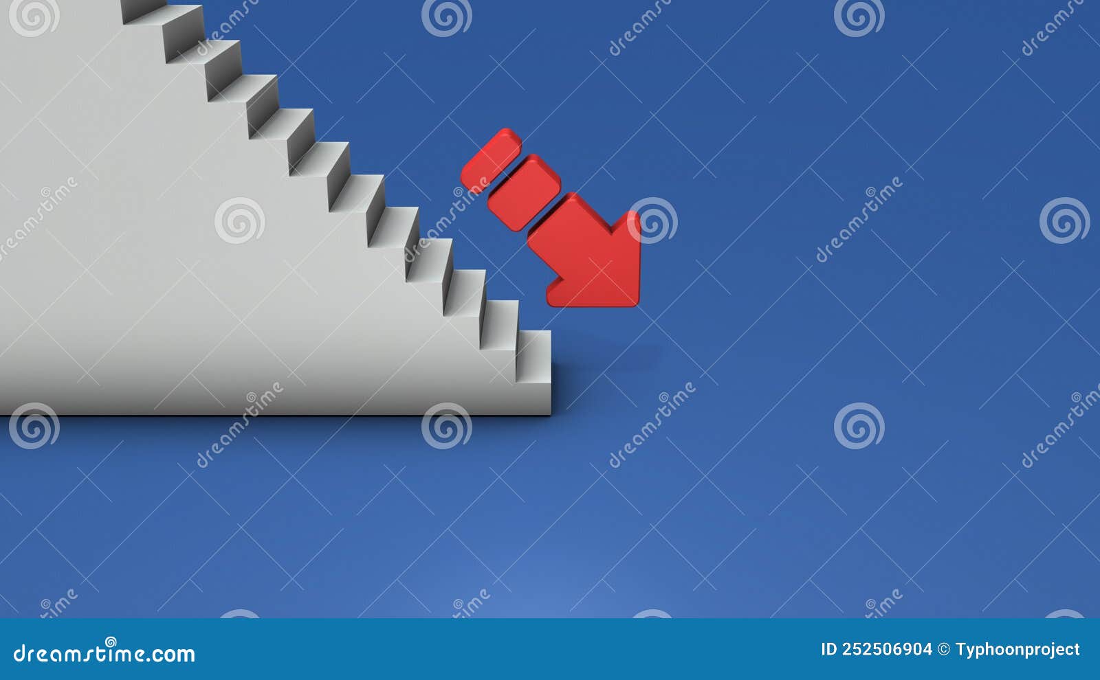 A Red Arrow that Has Finished Going Down the Stairs. an Abstract ...