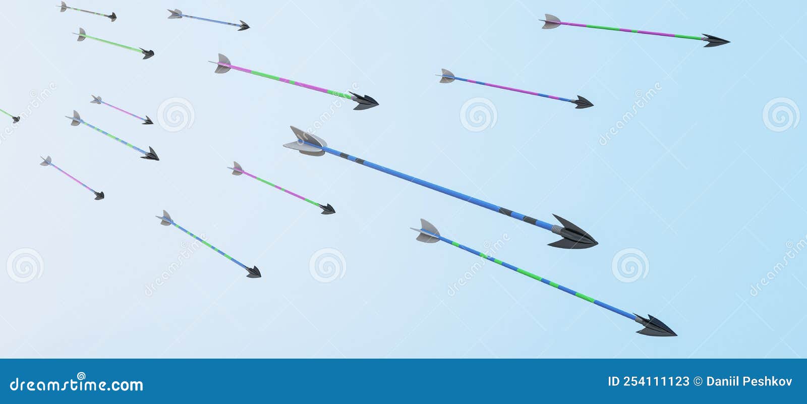 Many Arrows on Wide Background. Challenge, Guide and Goal Concept. 3D ...