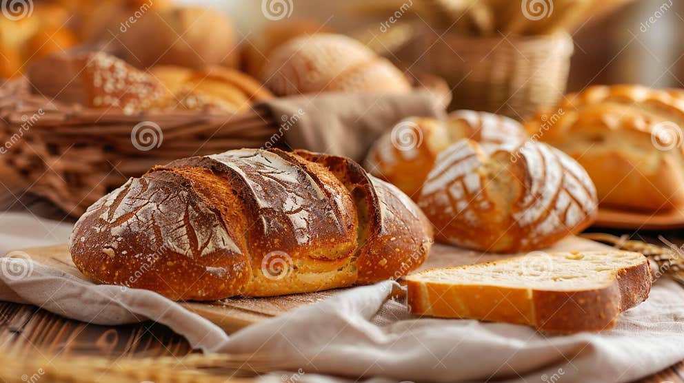 Many Assorted Breads and Rolls Spread on a Table Stock Image - Image of ...