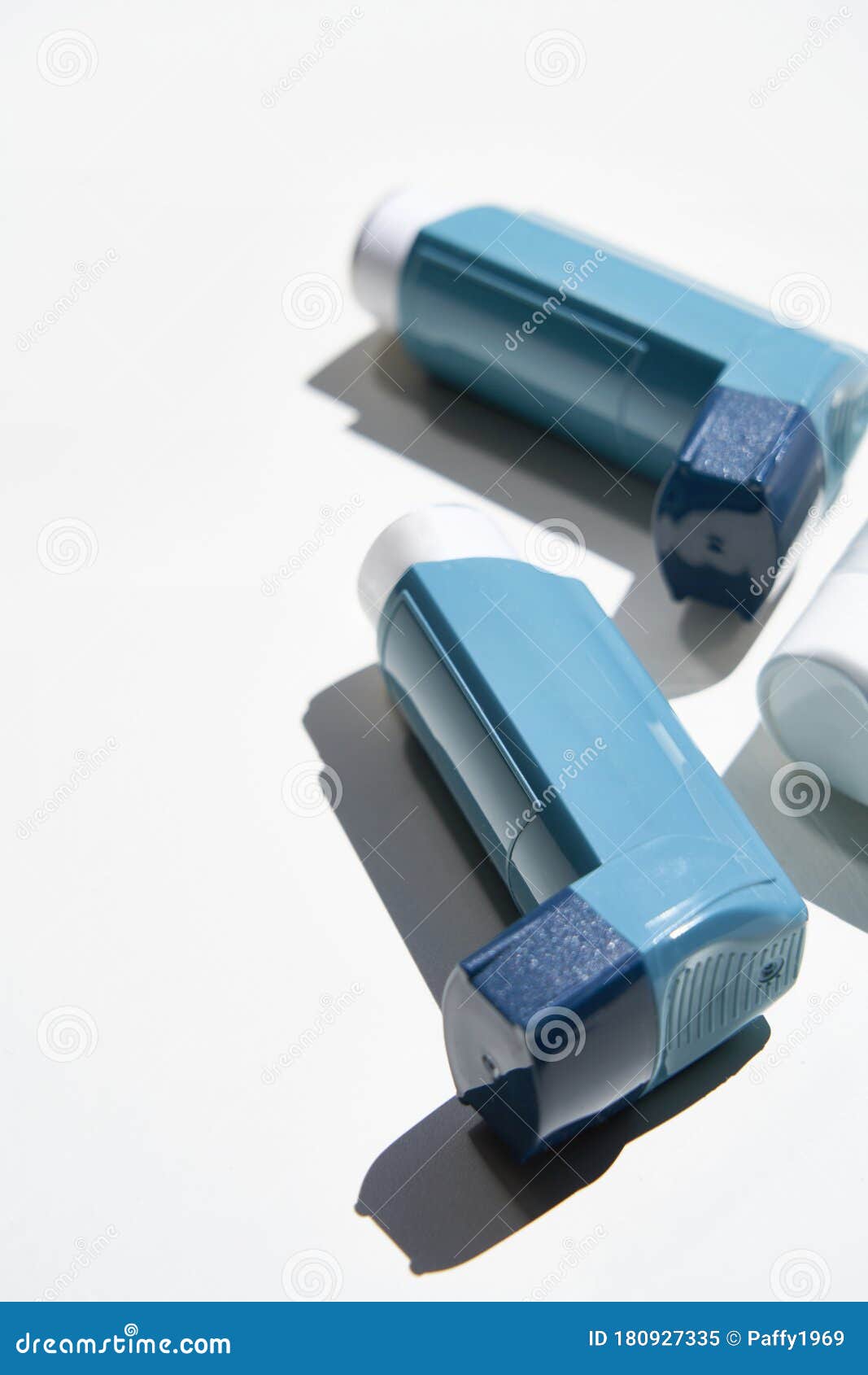 Many Asthma Inhalers Lying On White Background Stock Photo ...