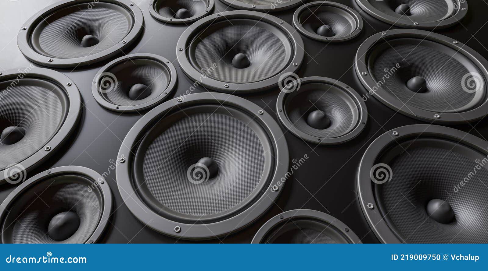 Many Audio Speakers in Studio. 3D Rendered Illustration. Stock ...