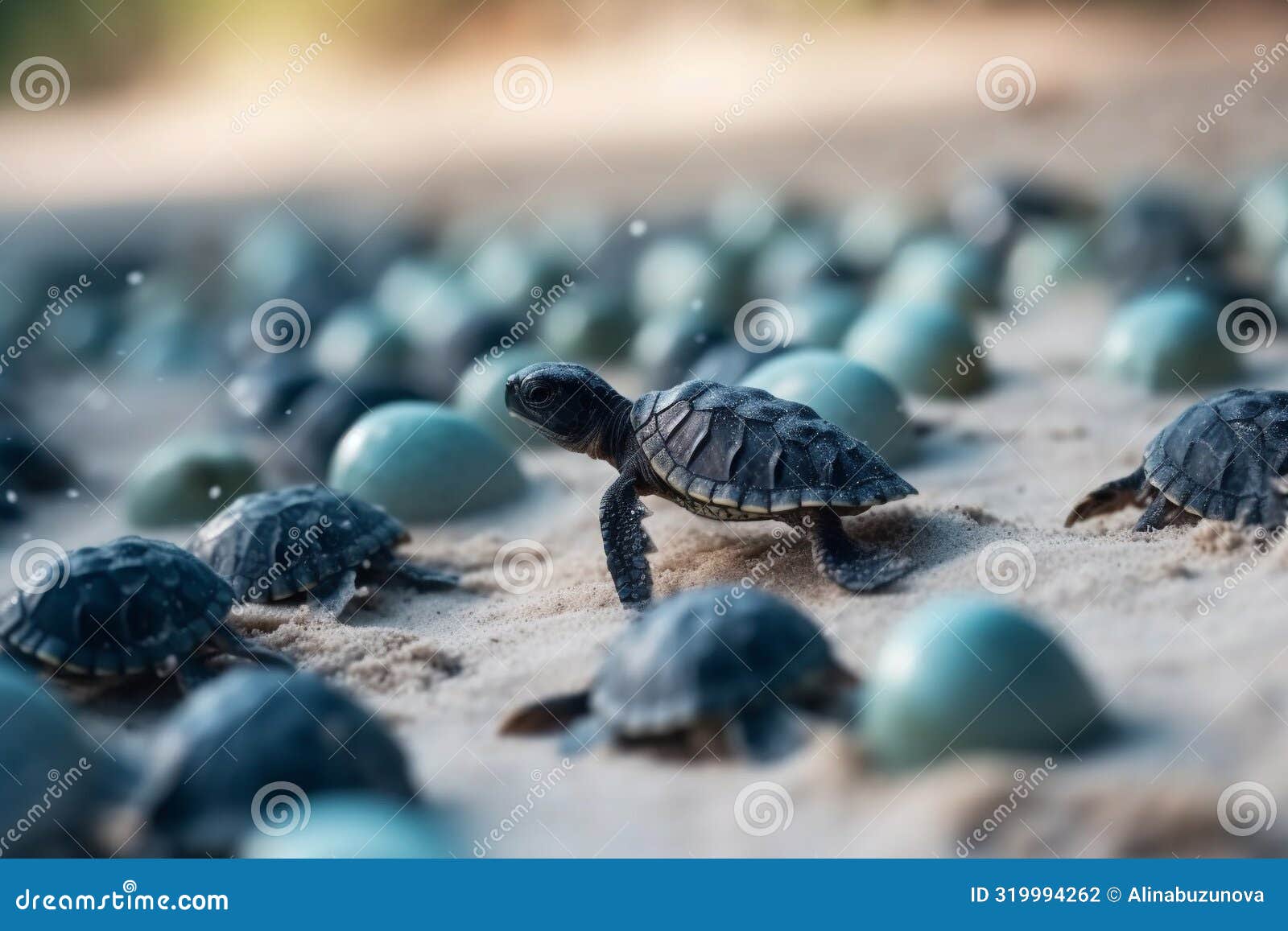 Many Baby Turtles Hatched from Eggs on the Beach. Stock Photo - Image ...