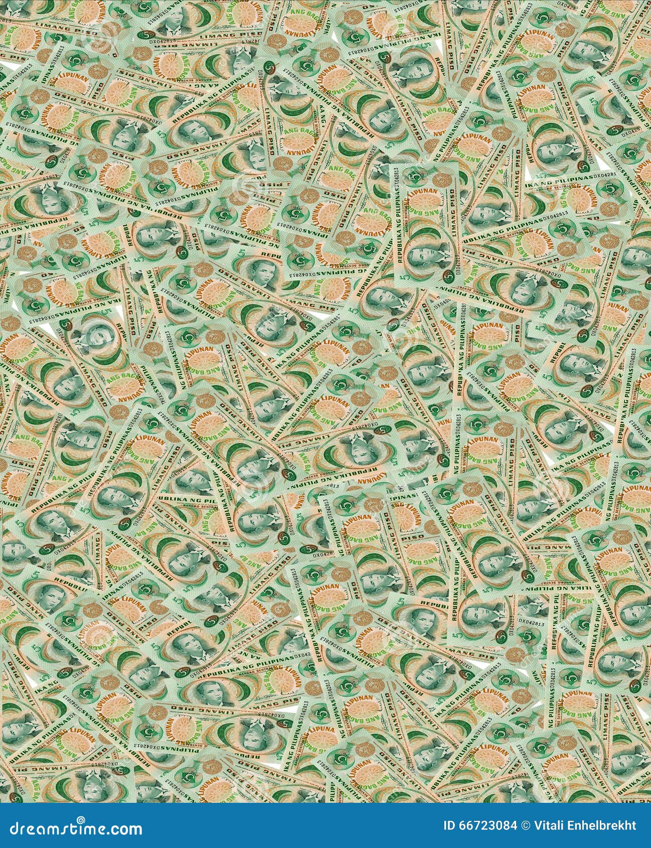 Many Banknotes Five Pesos Philippines in the Background. Stock Photo ...