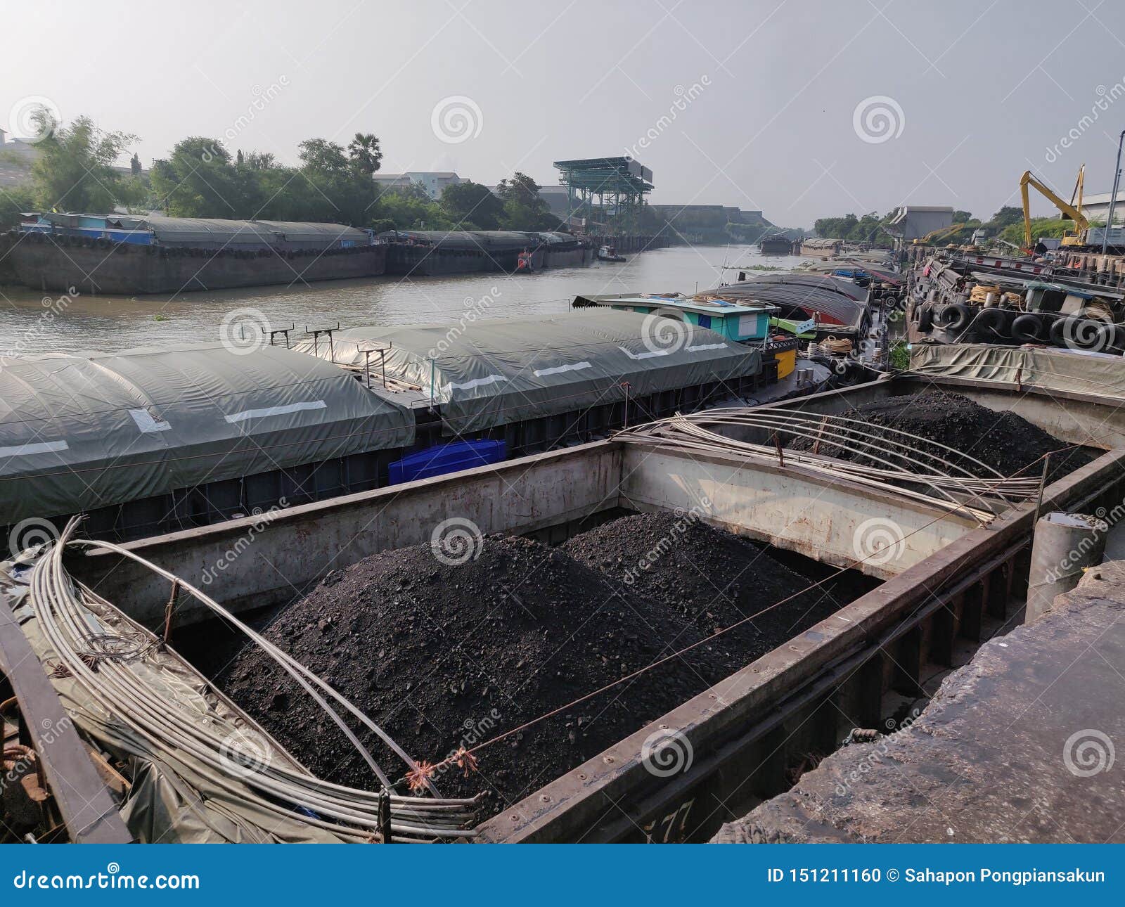 Many Barges Waiting for Discharge Coal at Jetty Stock Photo - Image of ...