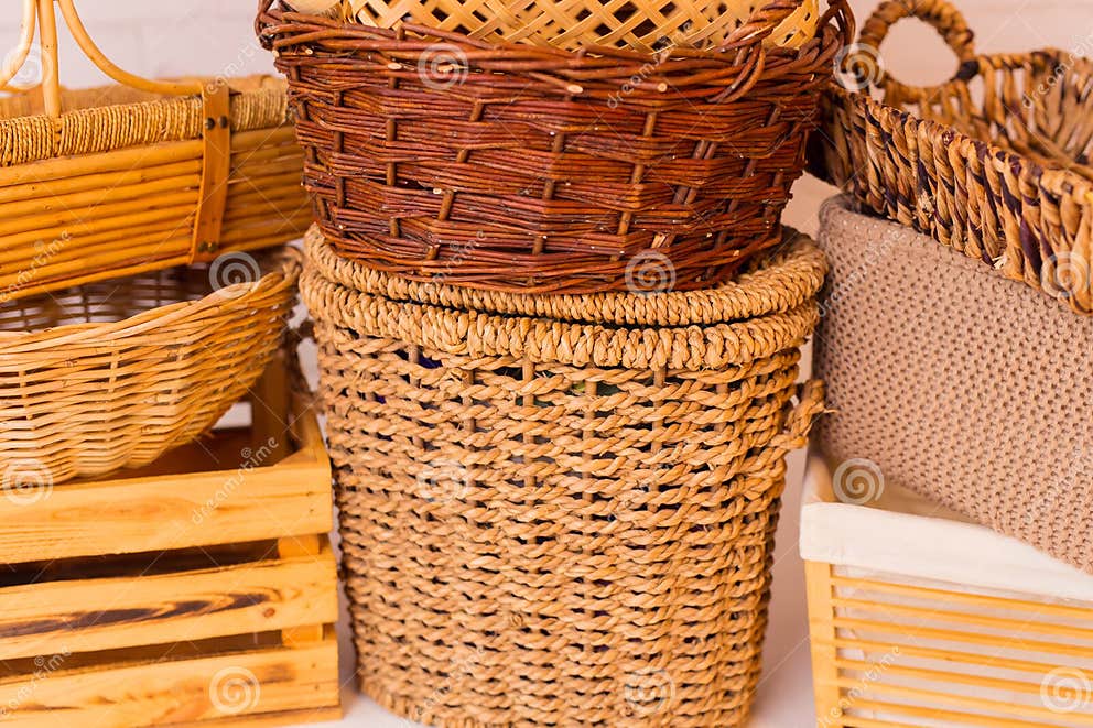 Many baskets on a stack stock photo. Image of meal, brown - 289396738