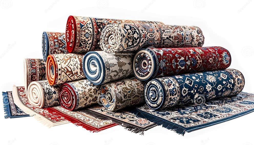 Many Beautiful Carpets Isolated on White Stock Illustration ...