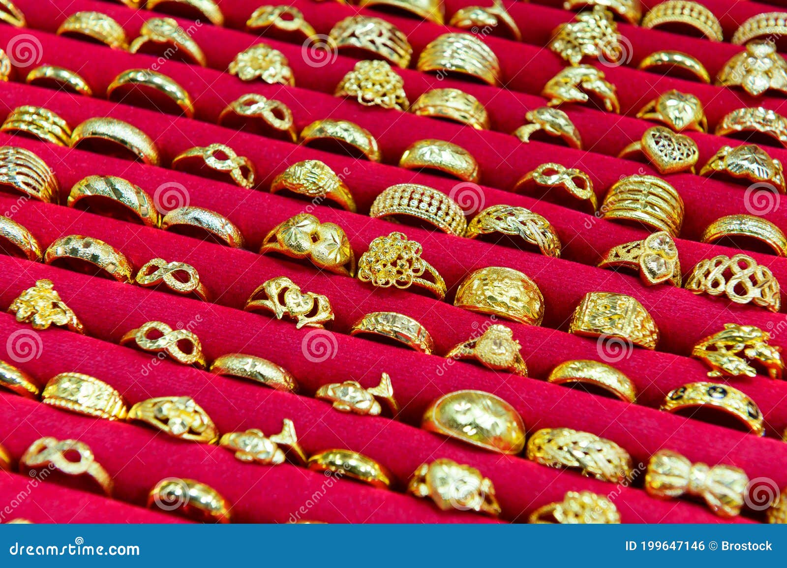 Many Beautiful Gold Rings on Display Stock Photo - Image of price, gift ...