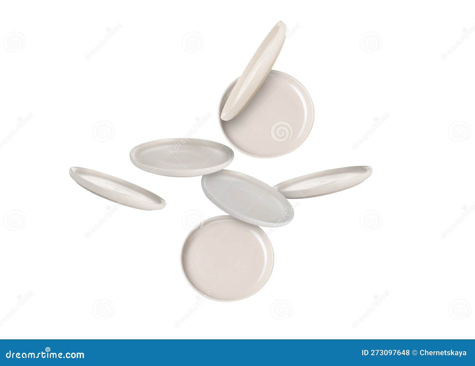 Many Beige Plates Falling on White Background Stock Photo - Image of ...