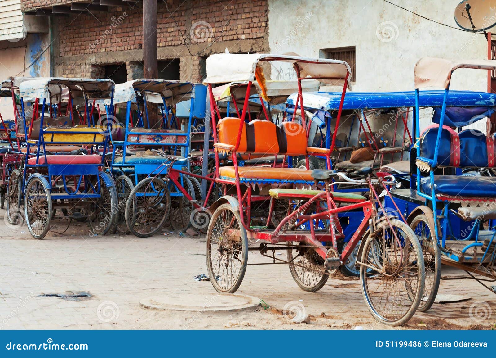 Many Bicycle Rickshaws on Parking Stock Photo - Image of street ...