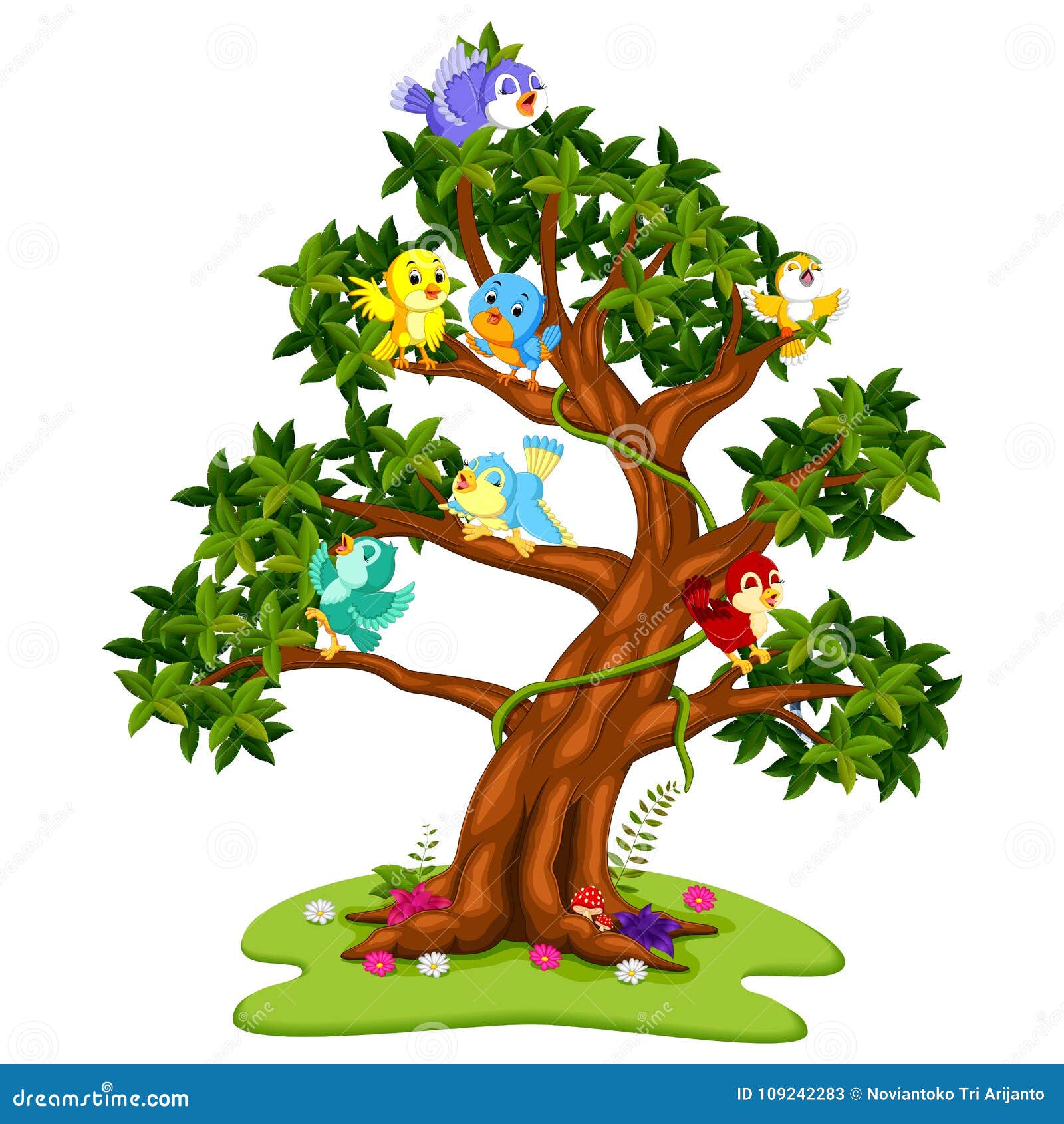 Many Birds Cartoon on the Trees Stock Vector - Illustration of cute ...