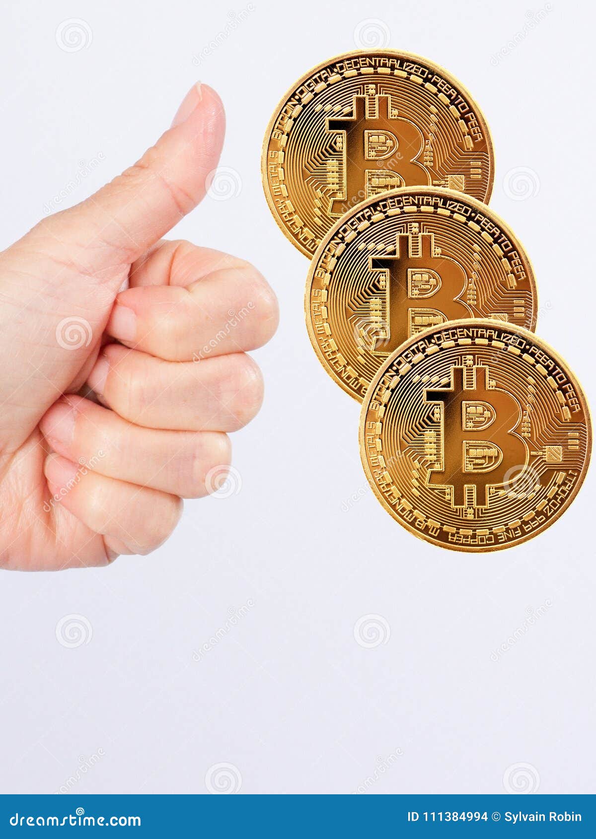 Bitcoins in Front Hand the Internet Money Stock Photo - Image of coin ...