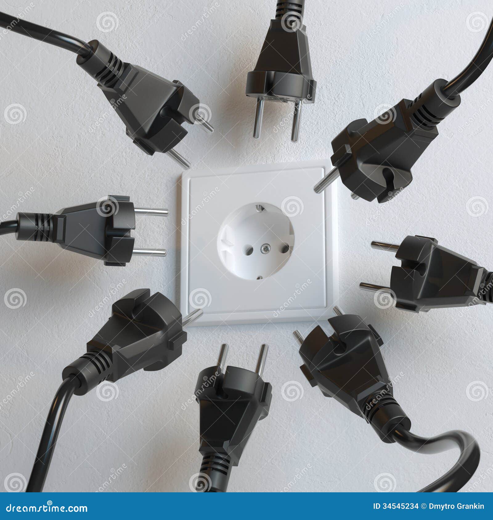 Many Black Electric Plugs are Fighting for Power from the Wall Socket ...