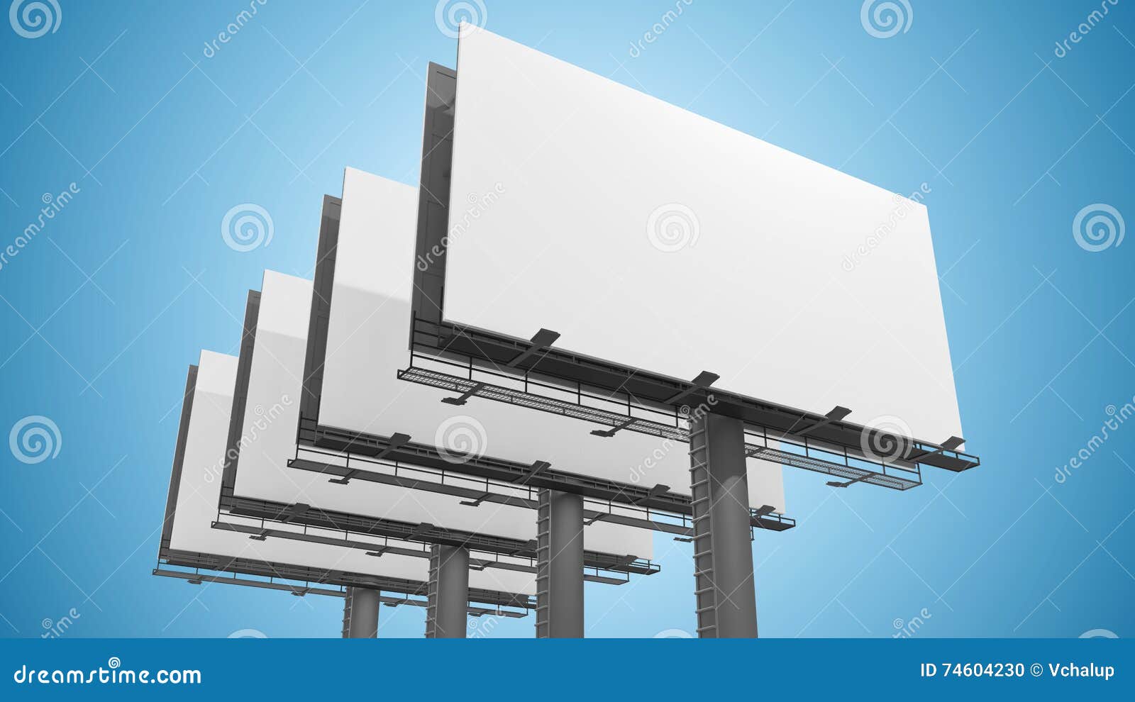 Many Blank White Billboards on Blue Background. 3D Rendered ...