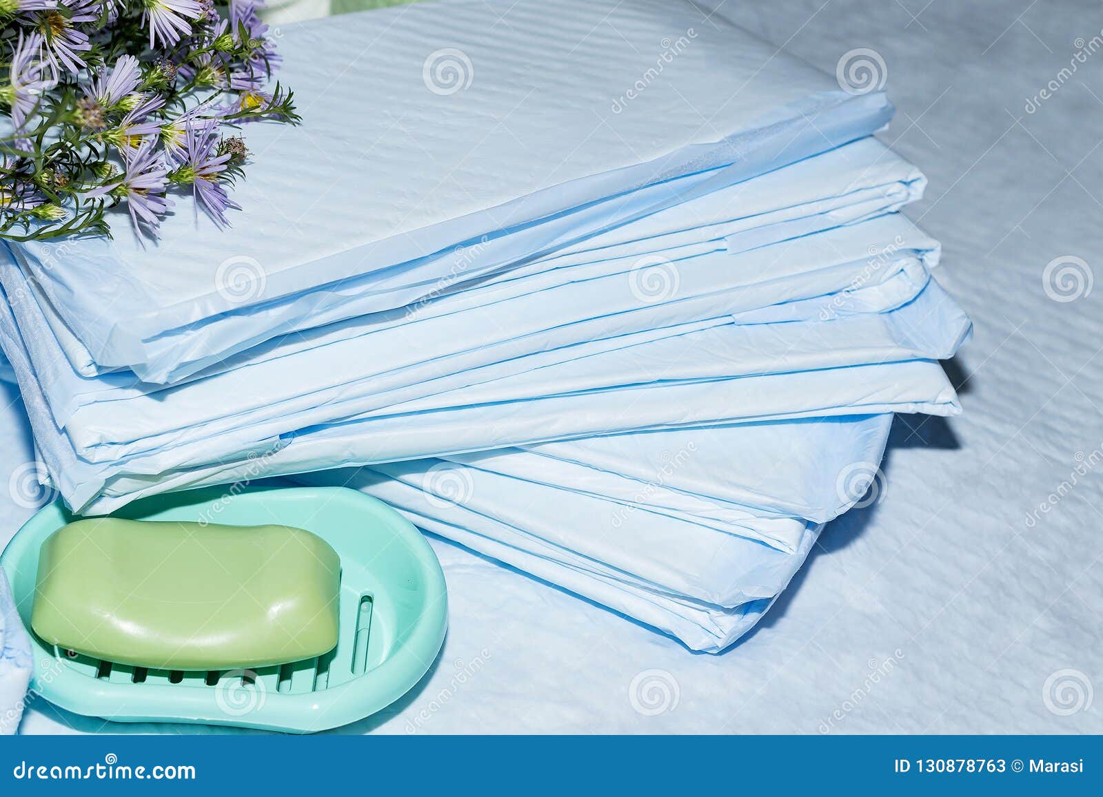 Blue Disposable Diaper and Soap Stock Image - Image of incontinence ...